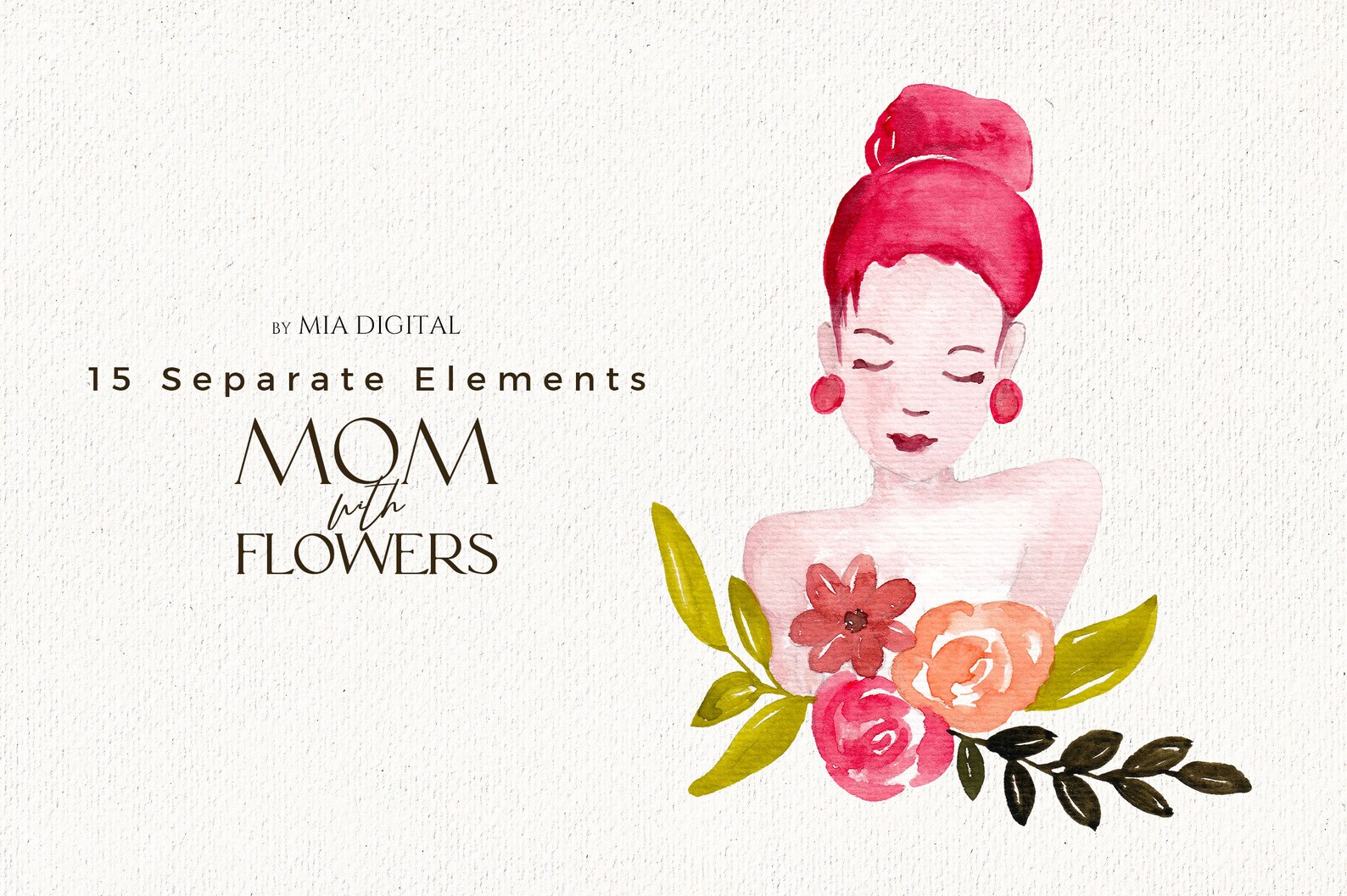 Mom With Flowers Clipart/happy Mother's Day PNG Clip Art/watercolor Mom ...