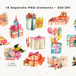 Birthday Presents Watercolor Clipart, Watercolour Birthday Gift Boxes ...