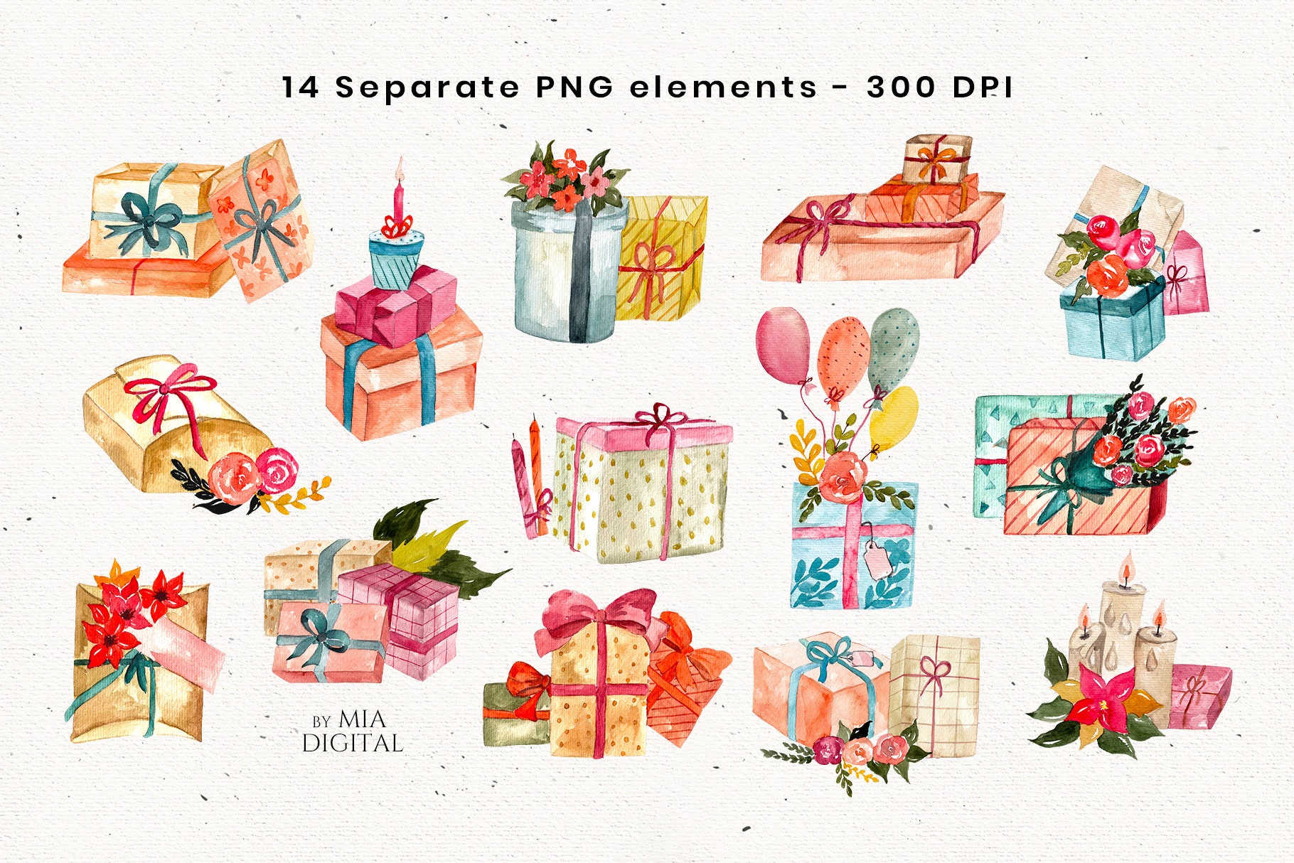 Birthday Presents Watercolor Clipart, Watercolour Birthday Gift Boxes ...