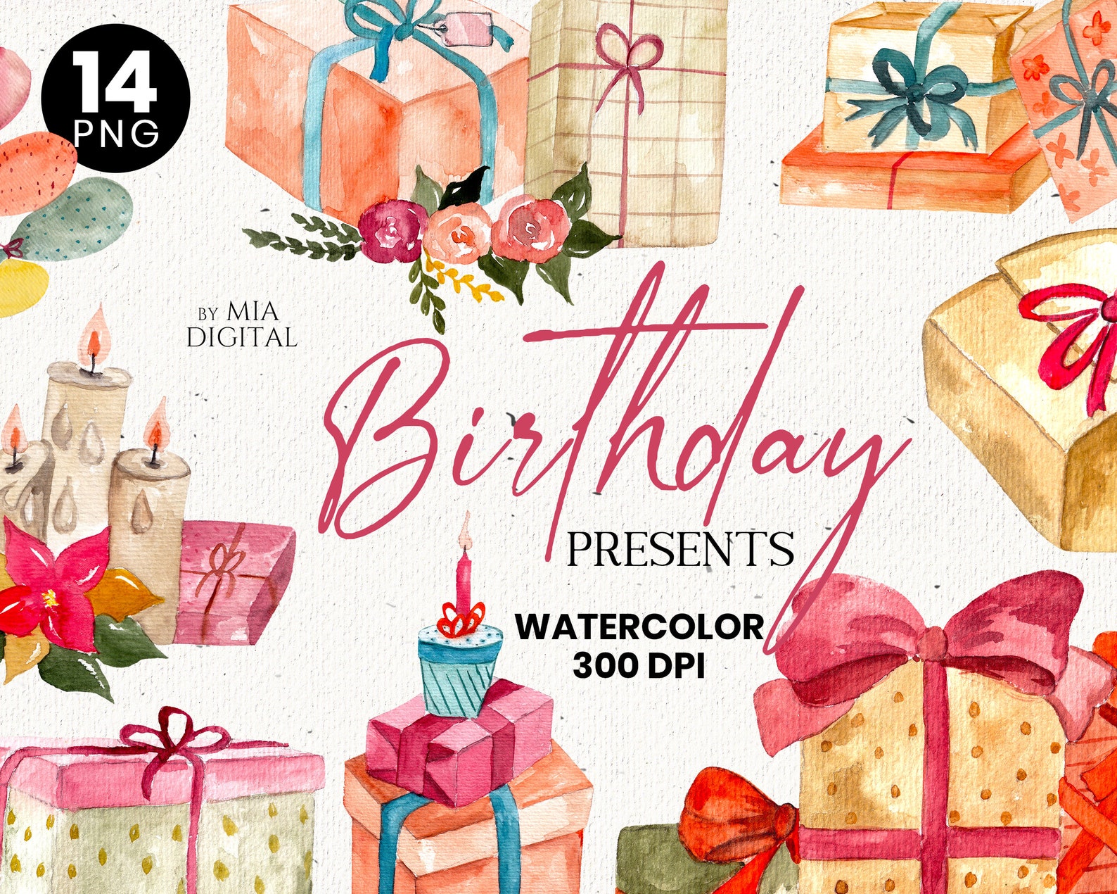Birthday Presents Watercolor Clipart, Watercolour Birthday Gift Boxes ...