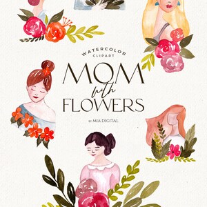 Mom With Flowers Clipart/happy Mother's Day PNG Clip Art/watercolor Mom ...