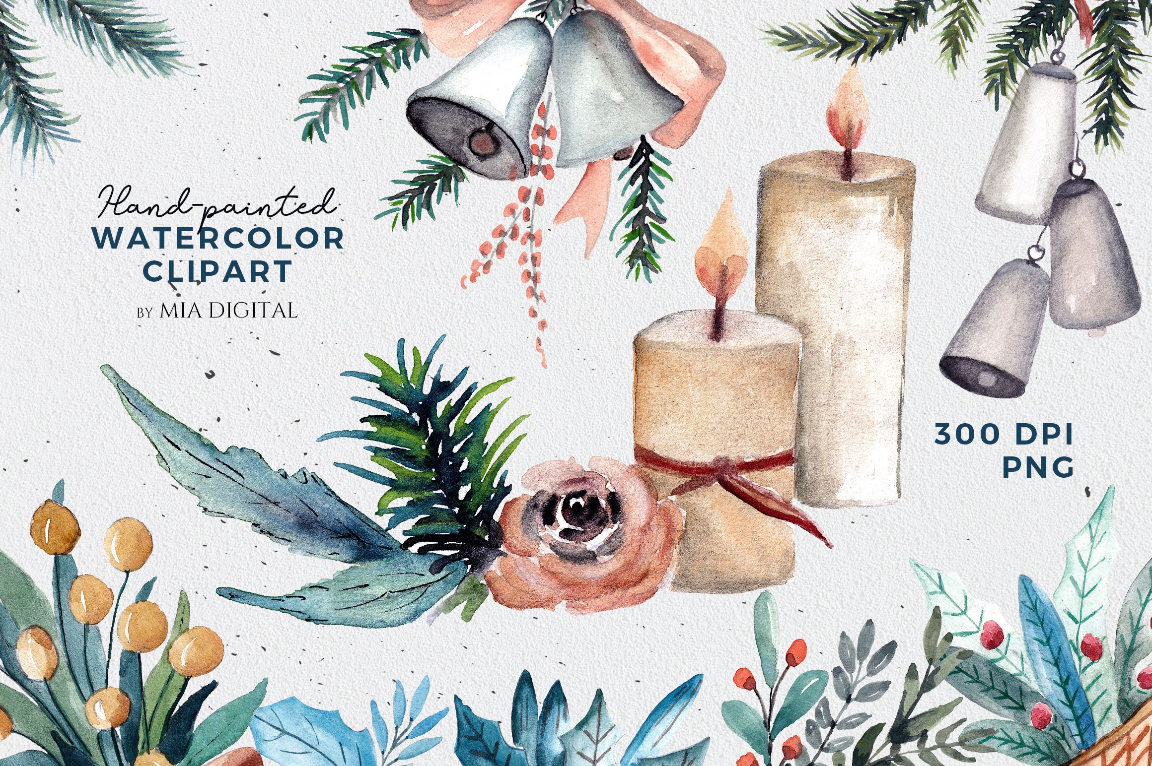 Watercolor Spring Easter Clipart/hand-painted Eggs, Flowers, Bells ...