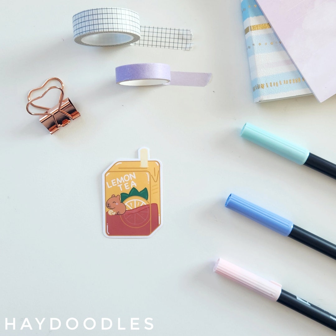 Capybara Lemon Tea Sticker| Weatherproof Vinyl Stickers | Glossy ...