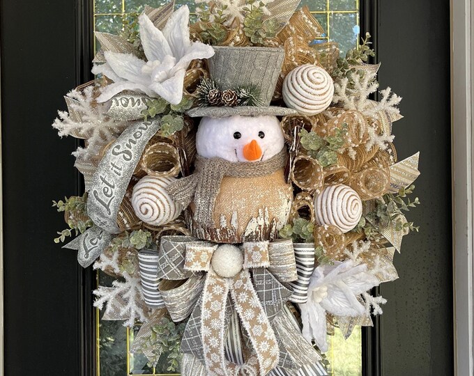 XL Rustic Snowman Wreath, Farmhouse Winter Wreath, Country Rustic ...