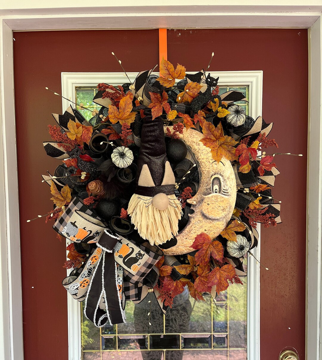 XL Halloween Gnome Wreath for Front Door, Gnome Fall Wreath, Primitive ...