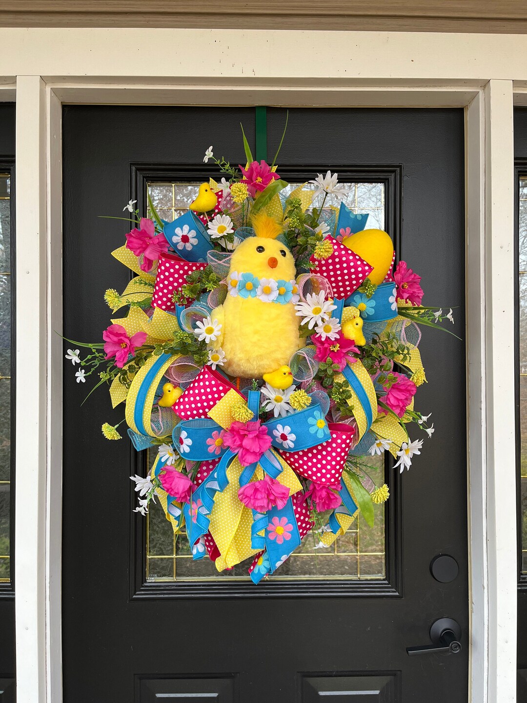 XL Easter Chick Wreath, Vibrant Easter Wreath, Yellow Chick Duck Wreath ...
