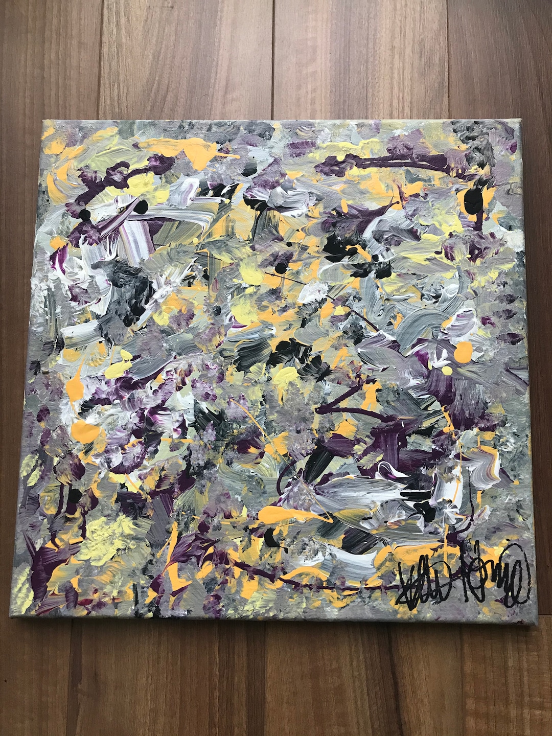 Yellow, Purple, Gray Abstract Painting - Etsy