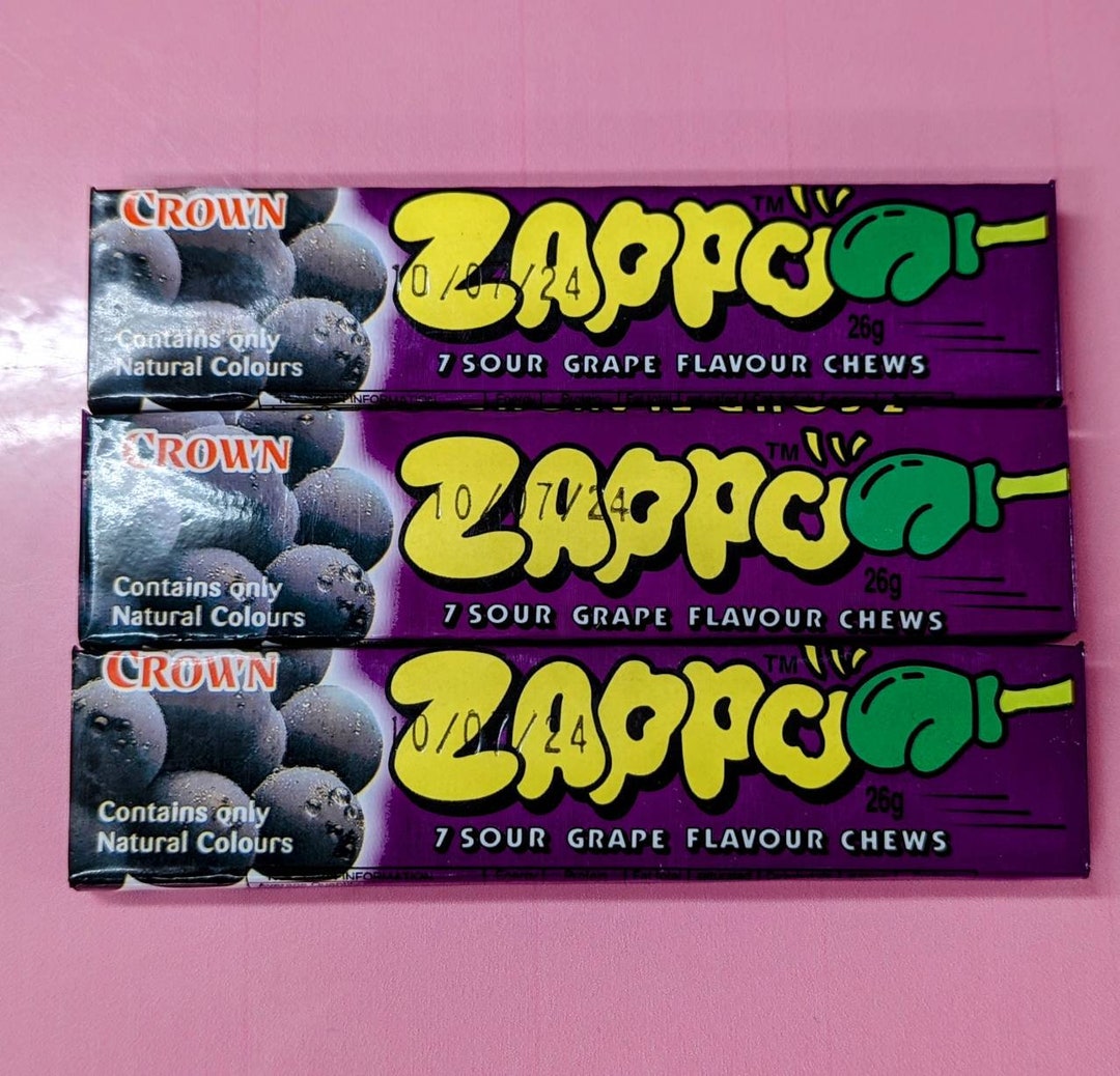 3 Crown Zappo Packs of Sour Chewy Grape Chews, 7 Chews per Pack ...