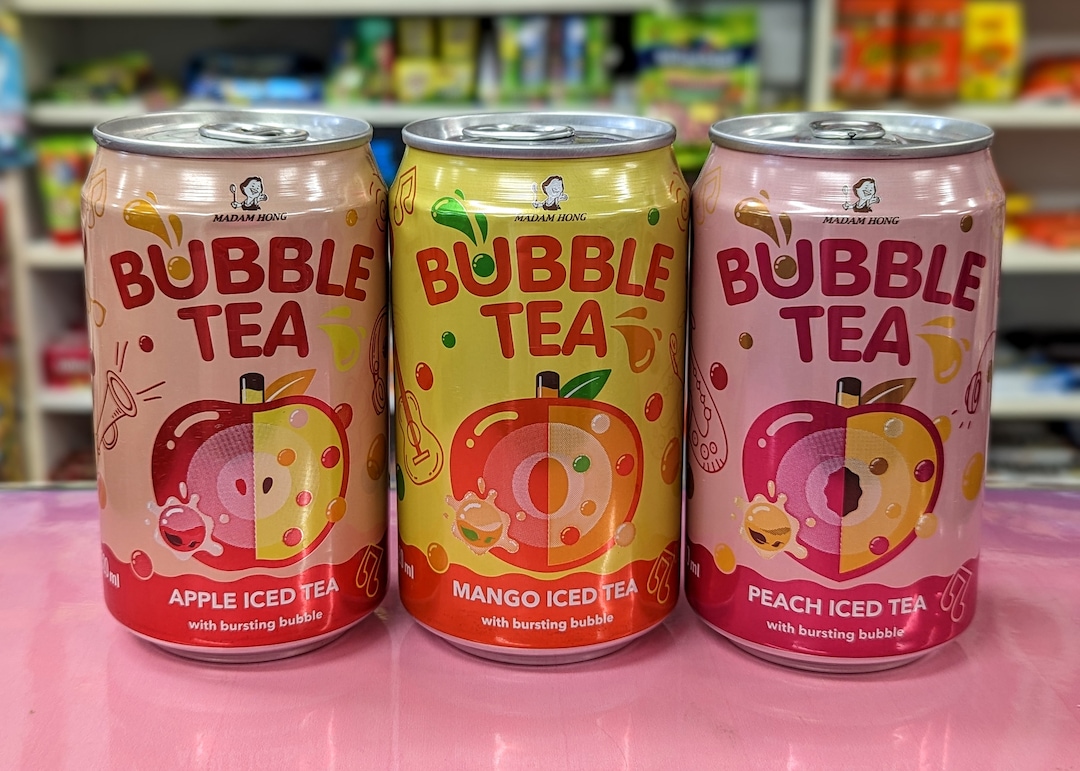 Choice of 3 Bubble Tea Cans With Bursting Popping Boba Inside. 320ml per Can, Apple Iced Tea ...