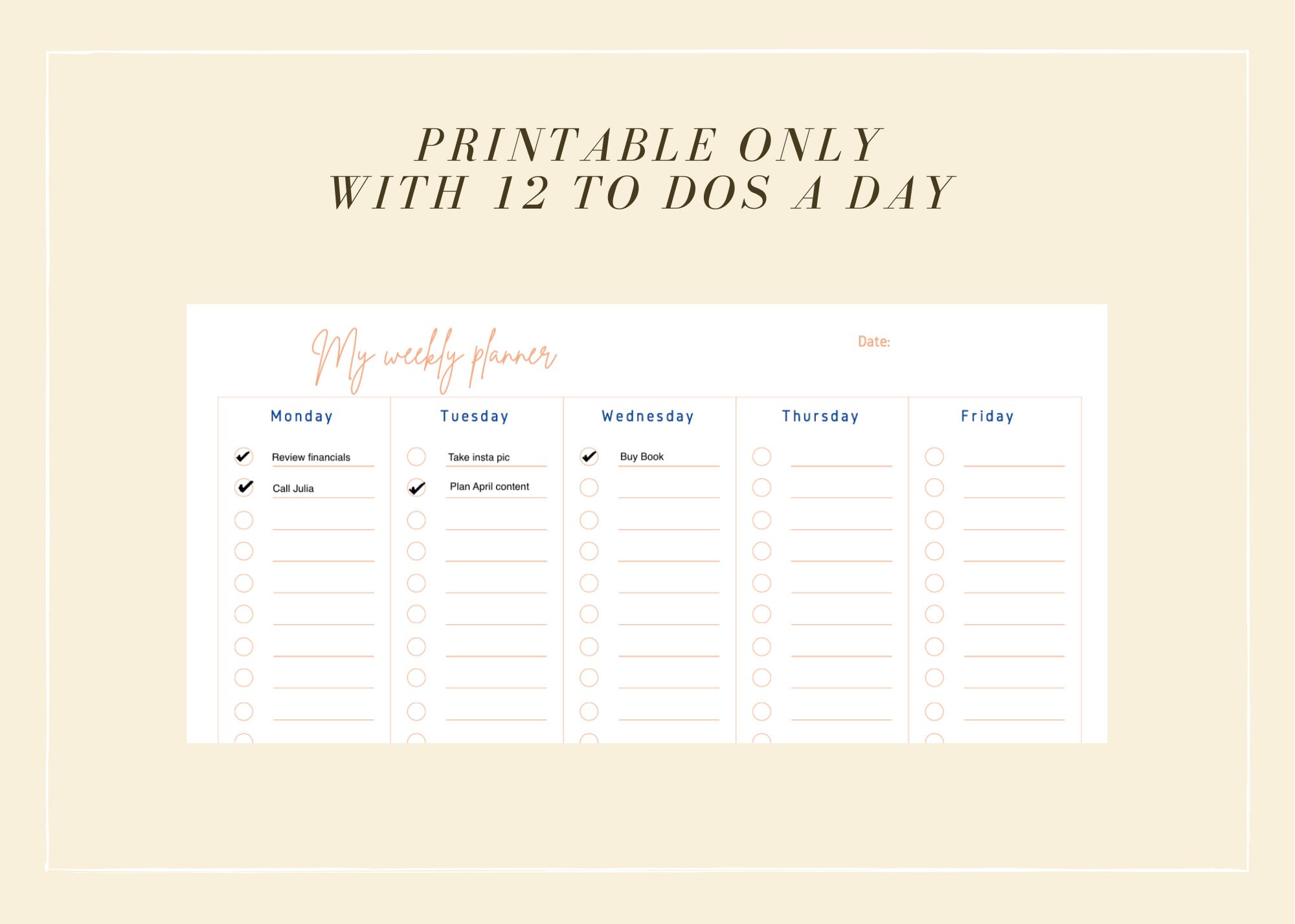 Printable Weekly Checklist - to Do List - Etsy