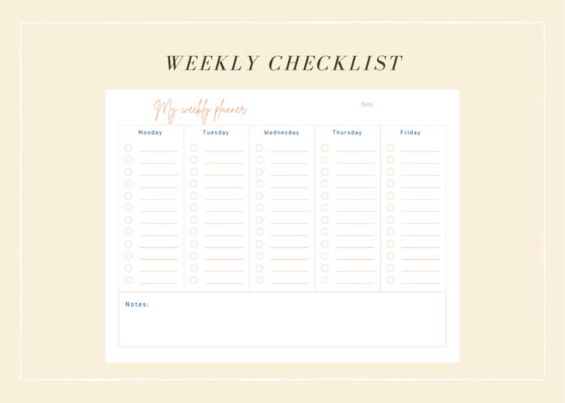 Printable Weekly Checklist - to Do List - Etsy