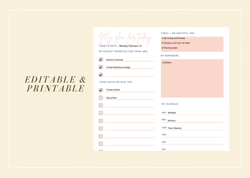 Daily Planner - Printable - Gratitude - Checklist - Schedule - Today's ...