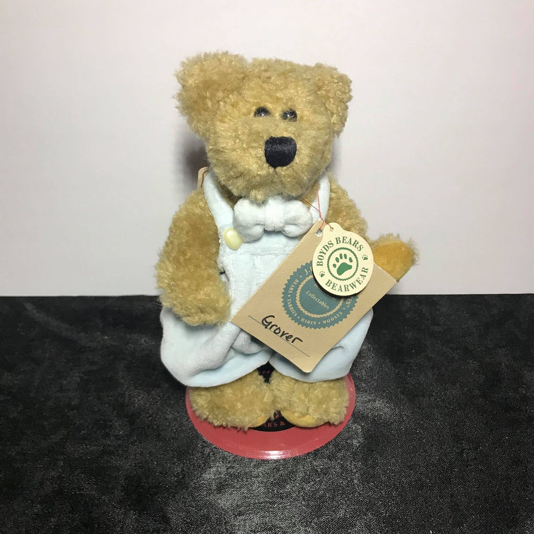 Vintage Boyds Bear '' Grover'' in Baby Blue Overalls and Bow Tie,in ...