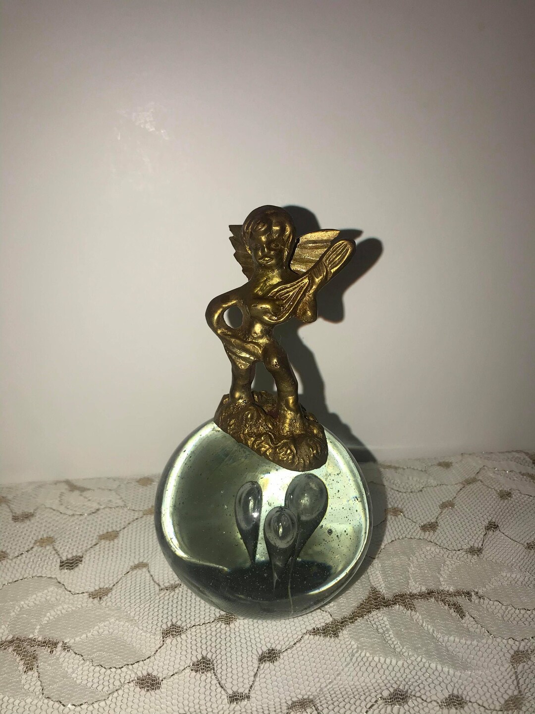 Vintage Angel Glass Paperweight: Art Glass Collectible With Bubbles - Etsy