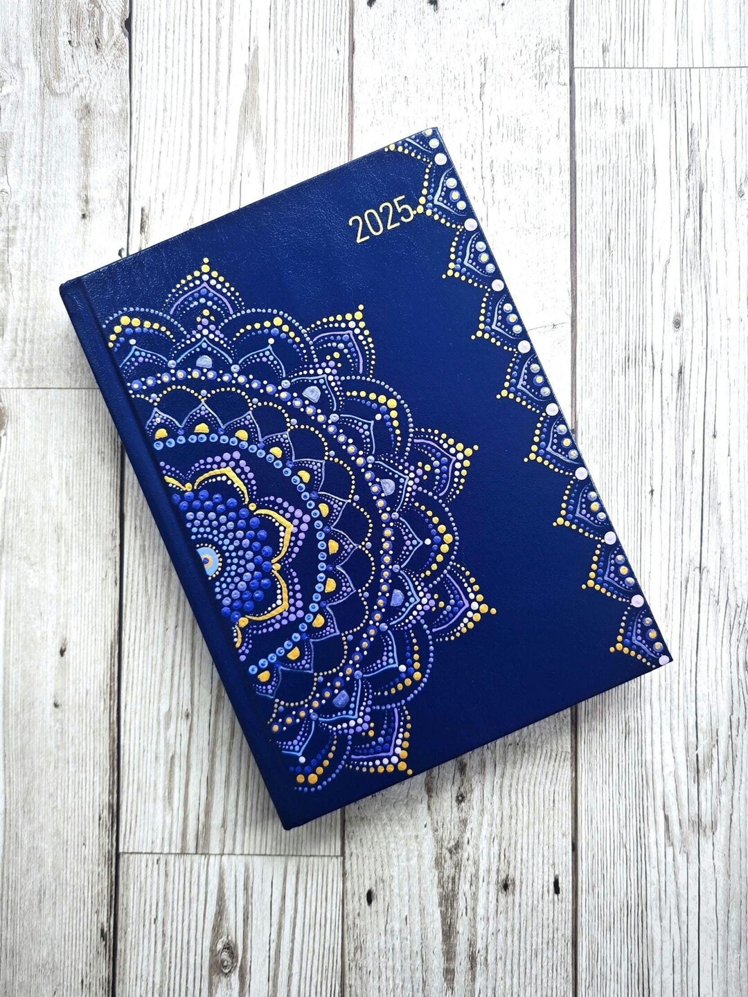 Blue A5 Diary 2025, Day a Page, Mandala, Dot Acrylic Painting, Unique ...