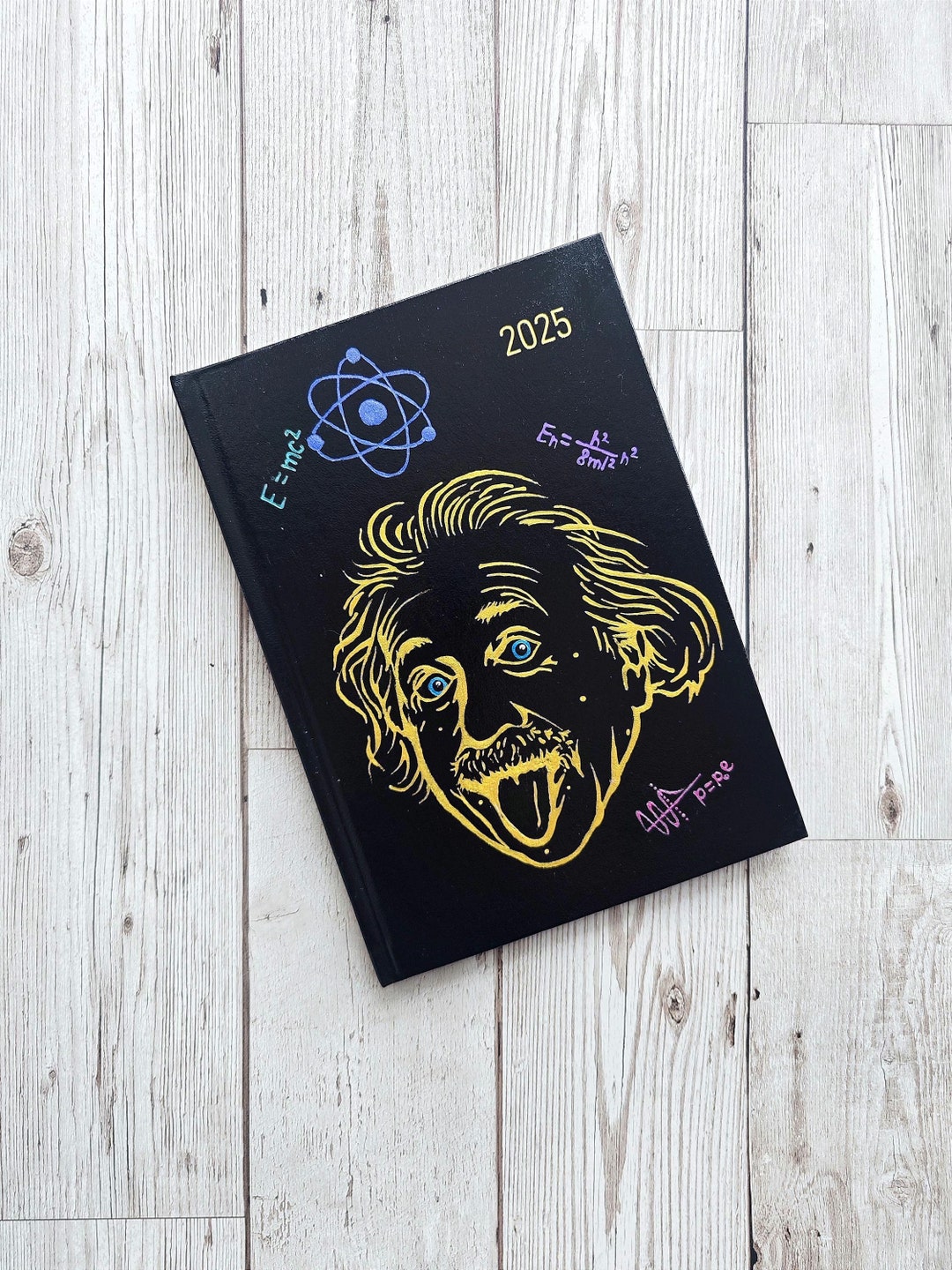 Black A5 Diary 2025, Week to View, Einstein, Dot Acrylic Painting ...