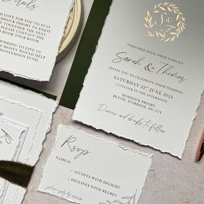 Green Wedding Invitation / Leaf Wedding Invitation / Foiled - Etsy