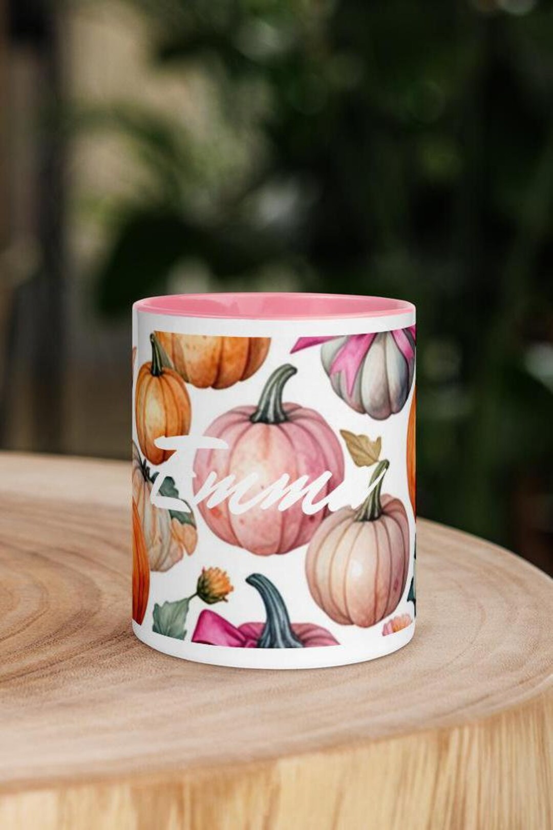 Personalized Pumpkin Mug| Pumpkin & Bows Pattern Mug| Pink Halloween ...