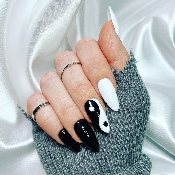 Ying Yang Stiletto Nails