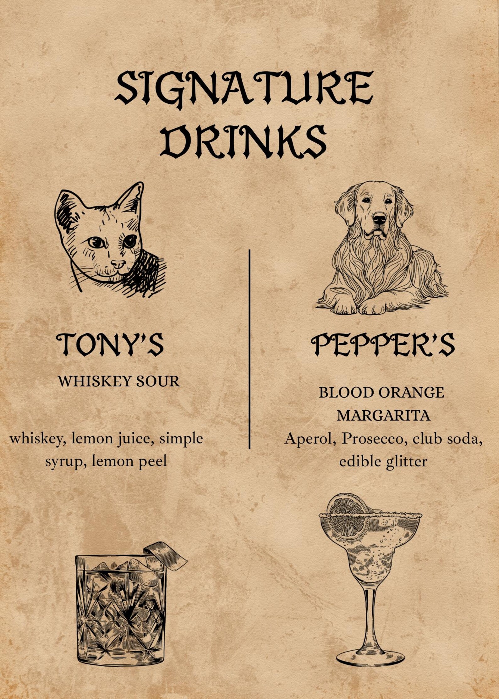 Medieval Pet Signature Drinks Sign - Made to Order - Etsy