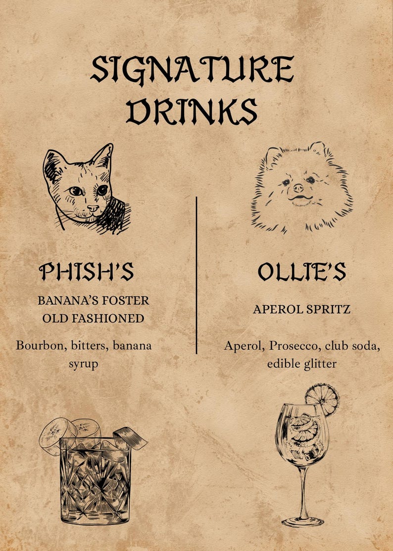 Medieval Pet Signature Drinks Sign - Made to Order - Etsy