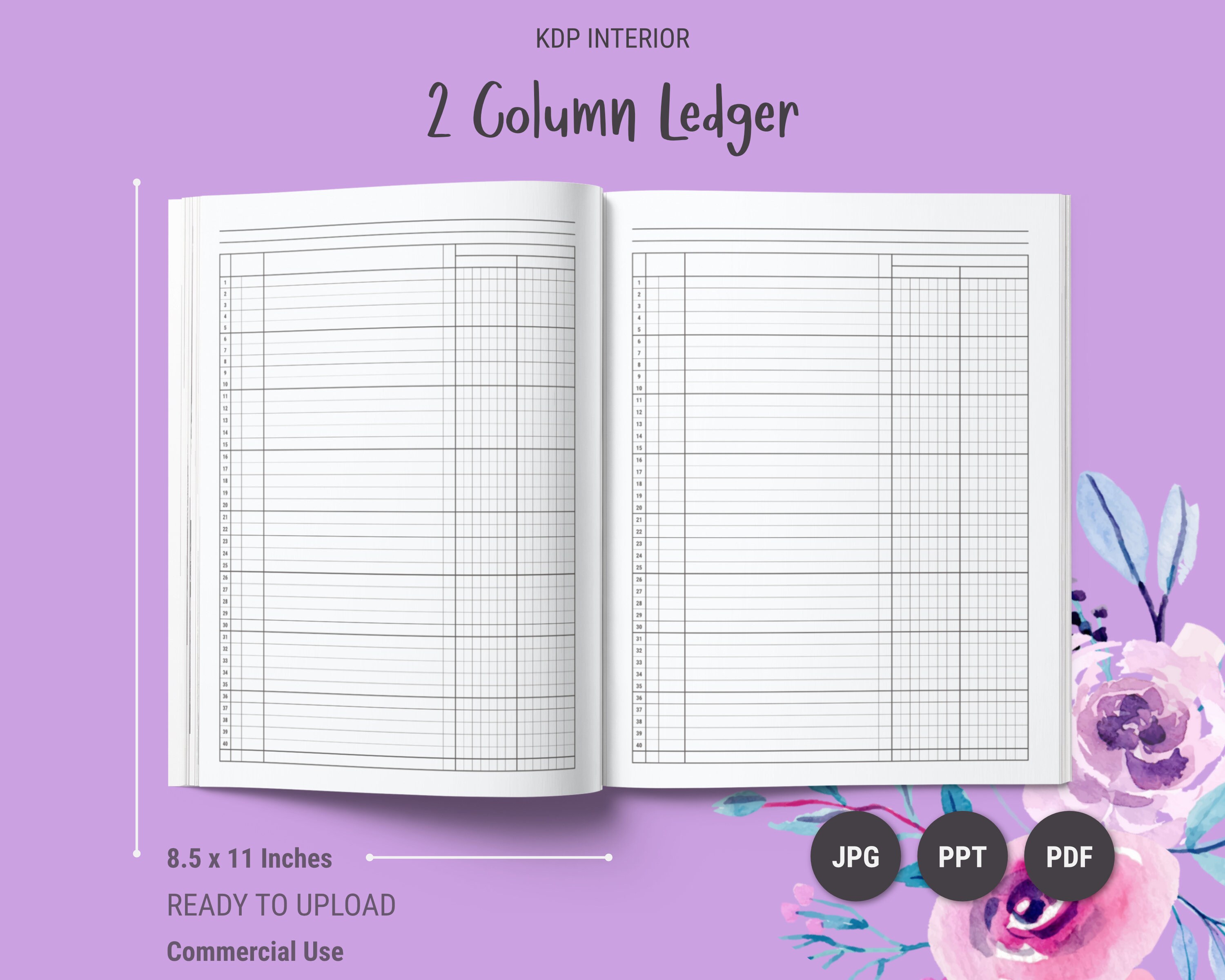 2 Column Ledger KDP Template KDP Interiors Printable Ledger Size 8.5 X ...