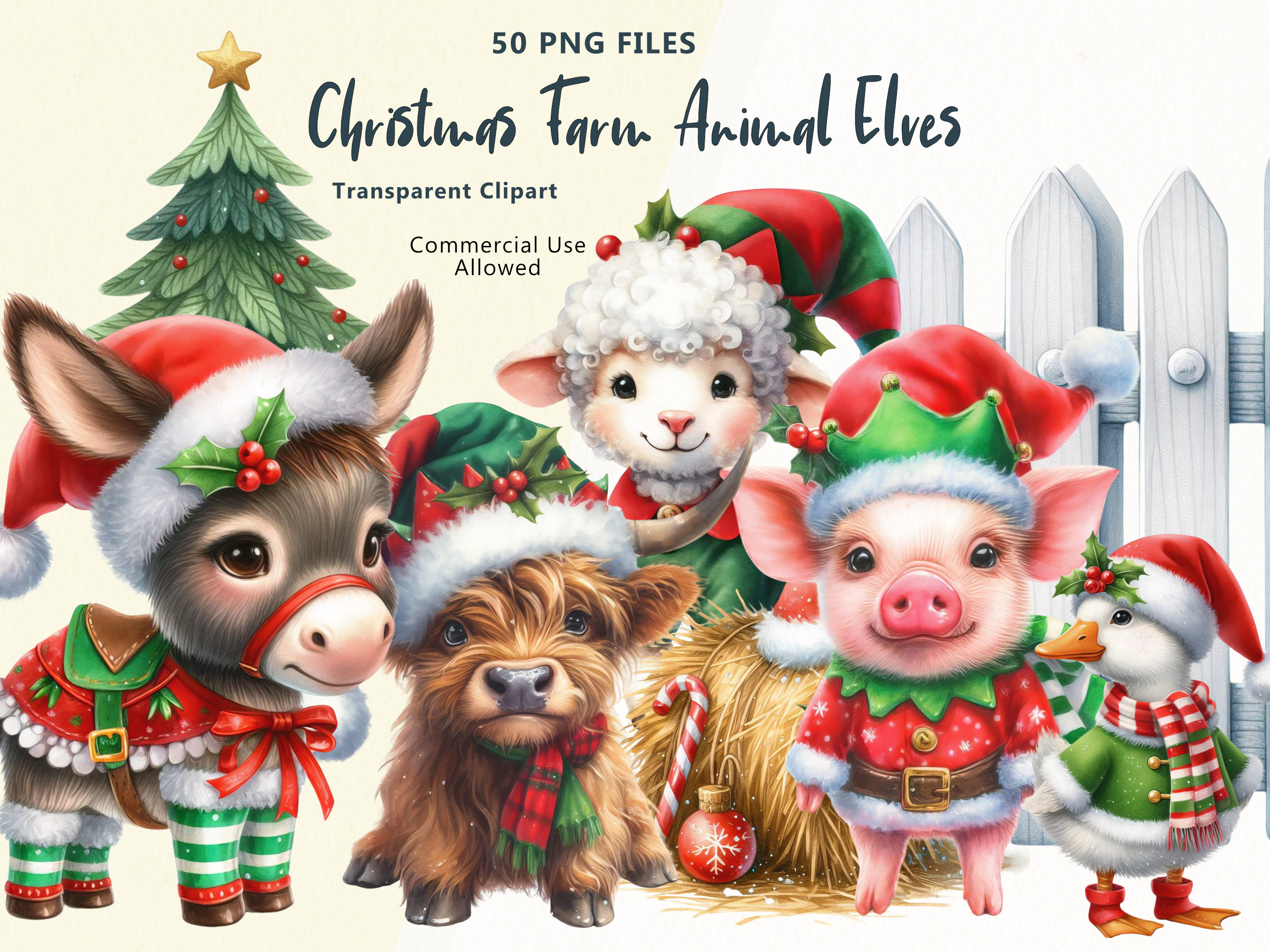 Christmas Farm Animal Elves, Christmas Clipart, Transparent PNG ...