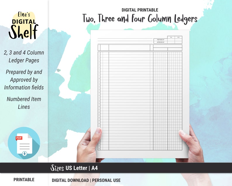 Printable Accounting Ledger for Small Business, Column Ledger Paper ...