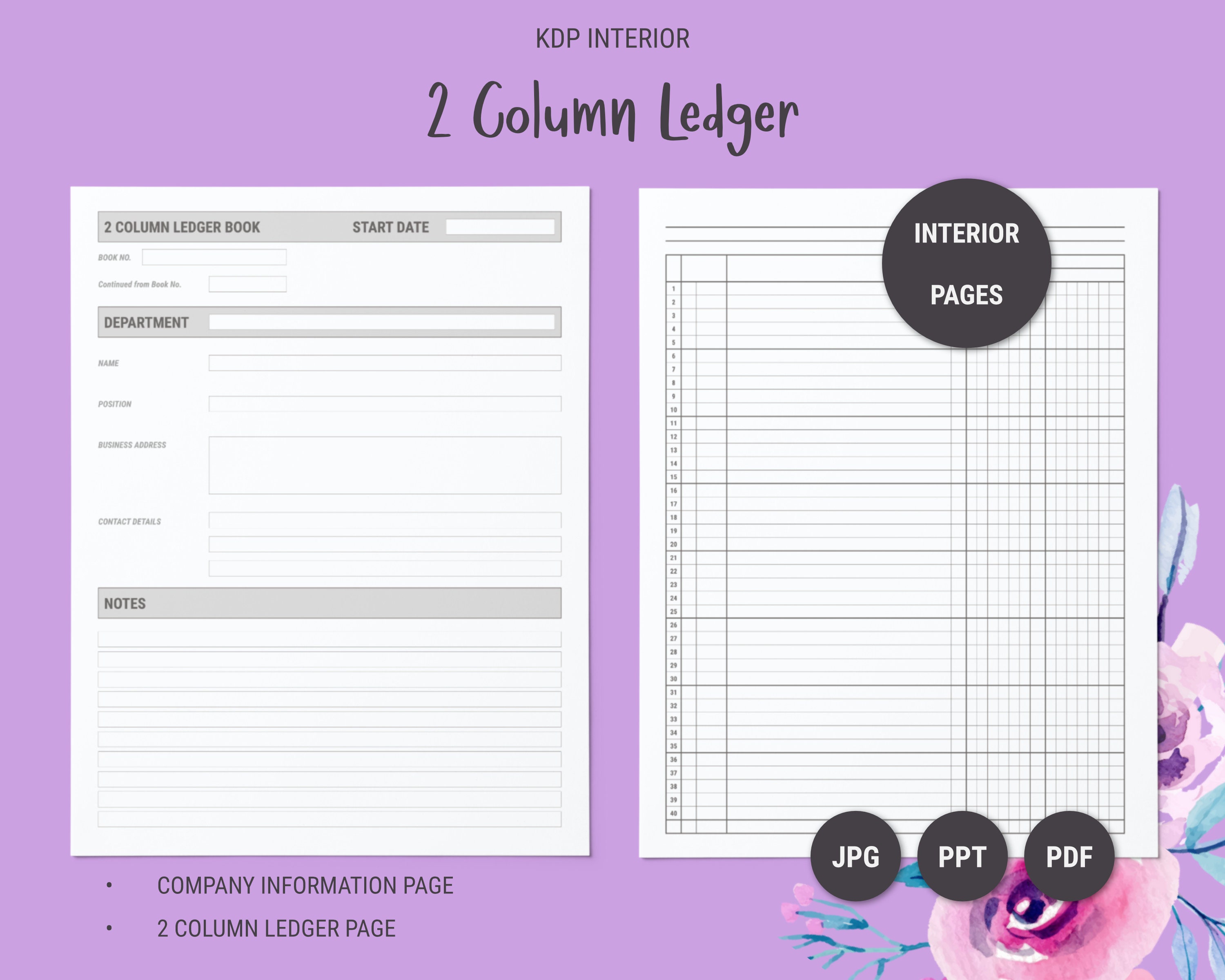 2 Column Ledger KDP Template KDP Interiors Printable Ledger Size 8.5 X ...