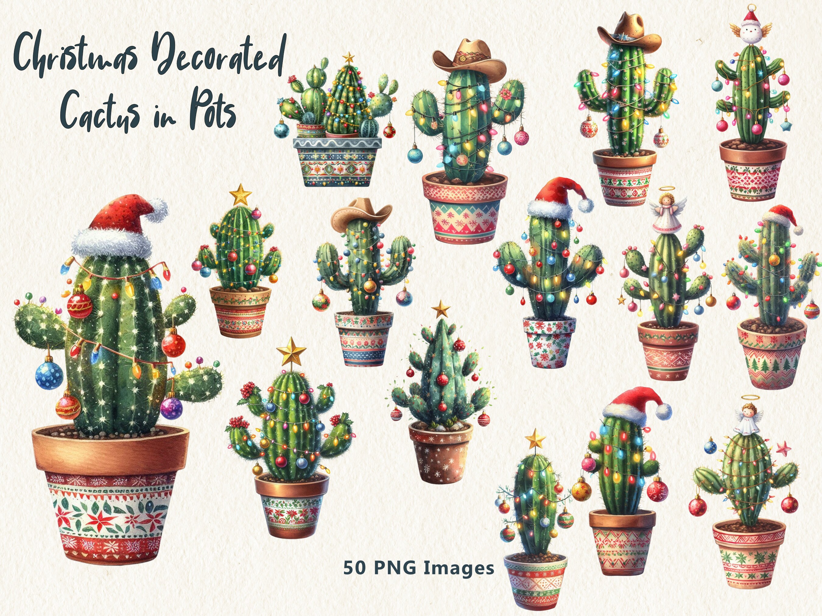 Christmas Decorated Cactus Clipart, Christmas Clipart, Transparent PNG ...