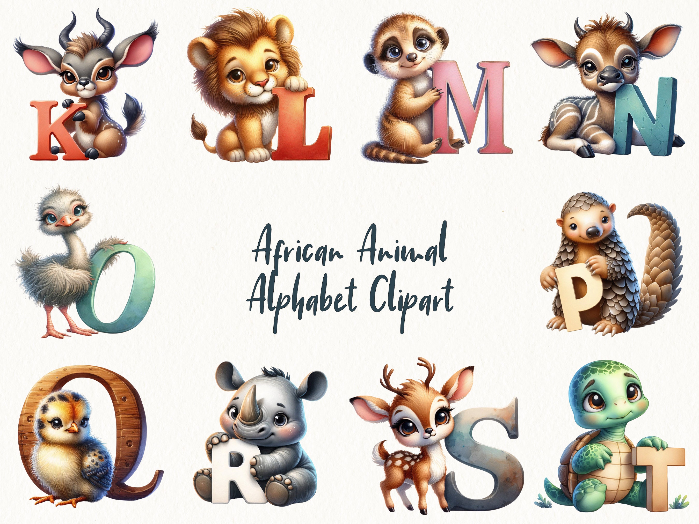 African Animal Alphabet Clipart Adorable Letter Graphics, Perfect for ...