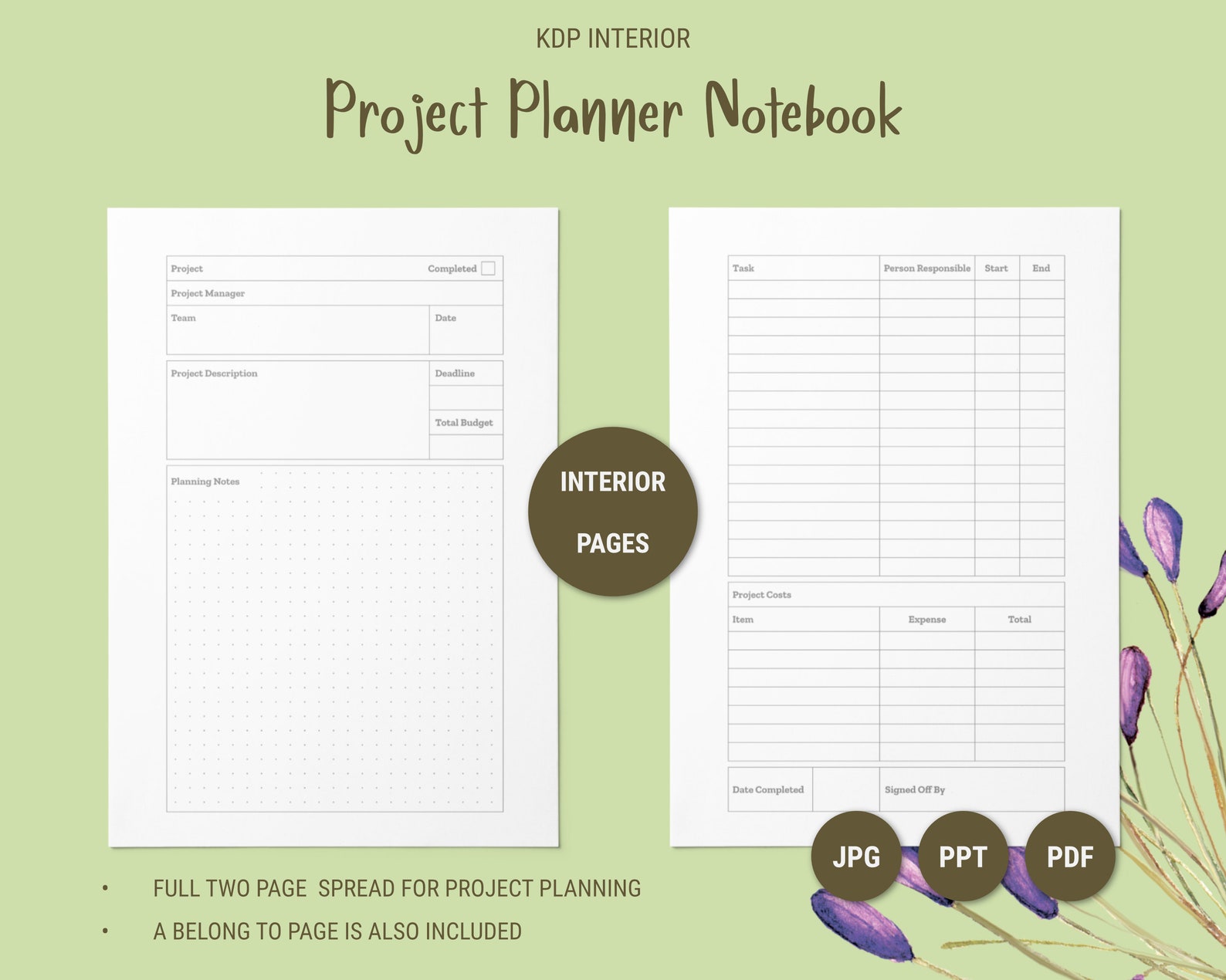 Project Planner KDP Template KDP Interiors Printable Planner Size 6 X 9 ...