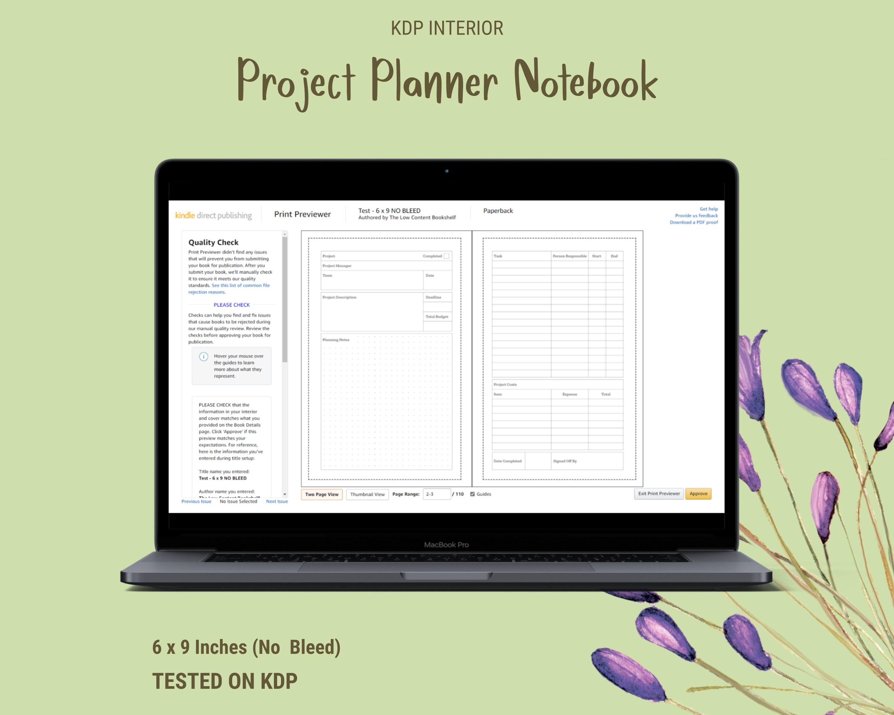 Project Planner KDP Template KDP Interiors Printable Planner Size 6 X 9 ...
