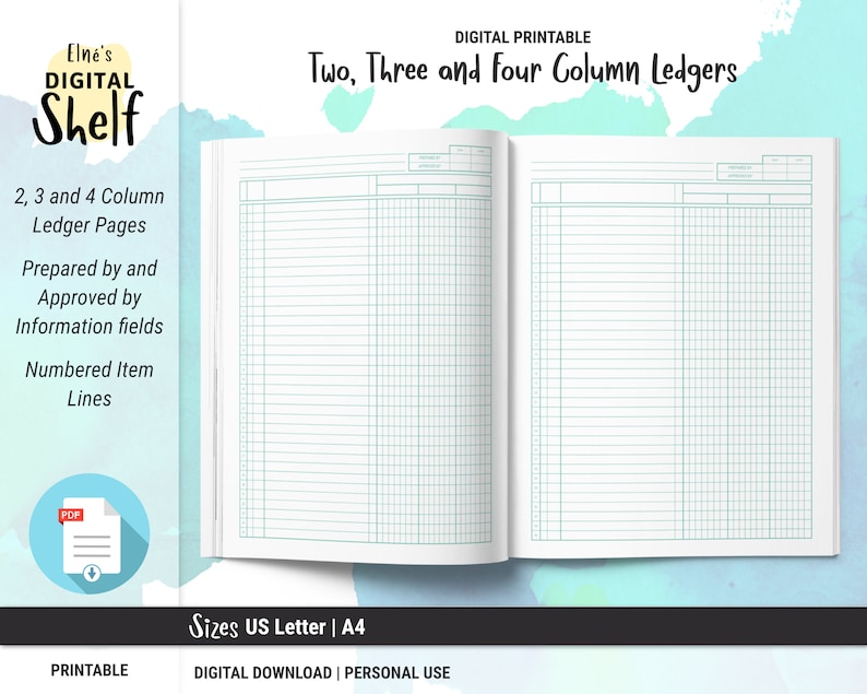 Printable Accounting Ledger for Small Business, Column Ledger Paper ...
