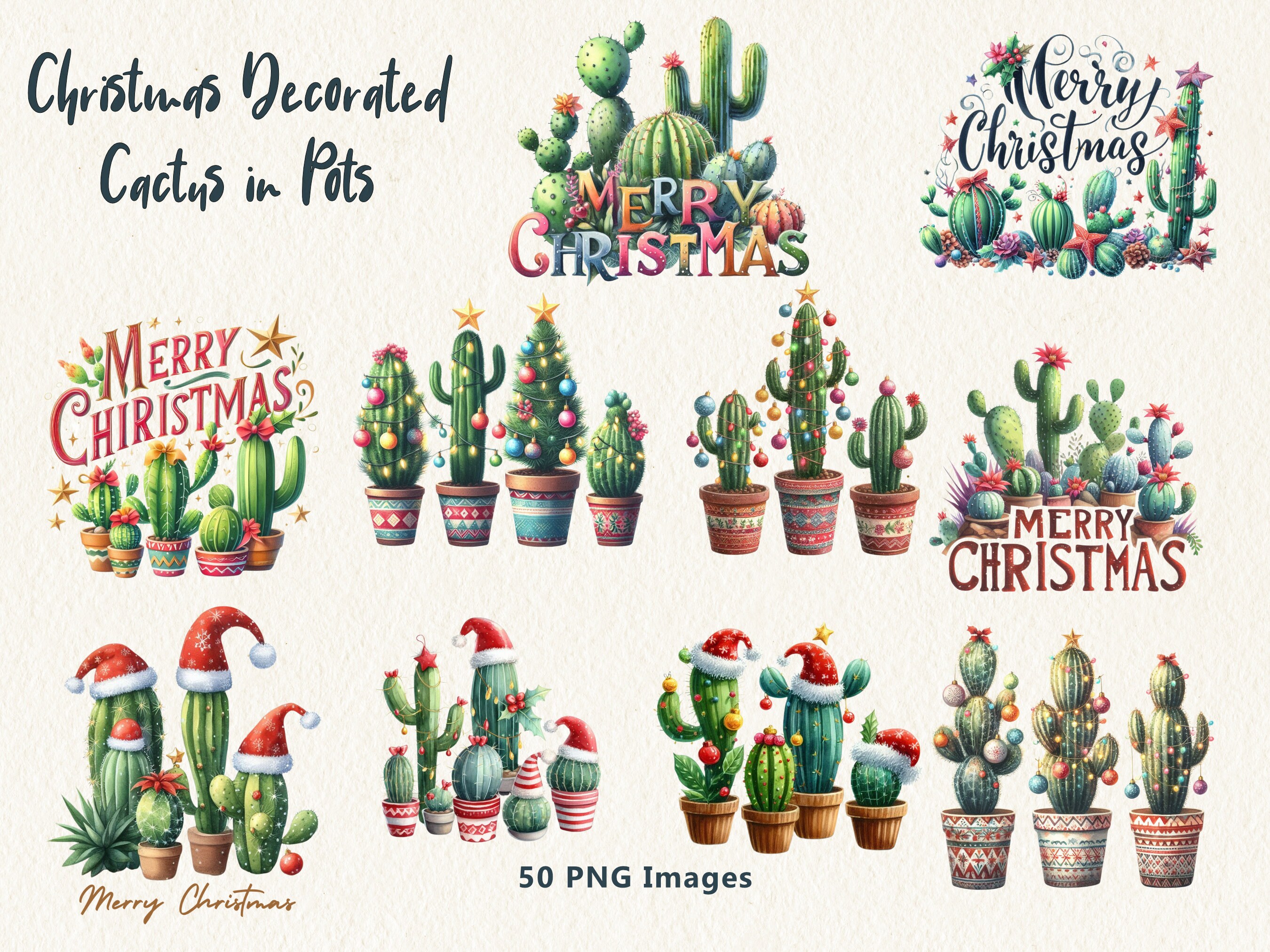 Christmas Decorated Cactus Clipart, Christmas Clipart, Transparent PNG ...