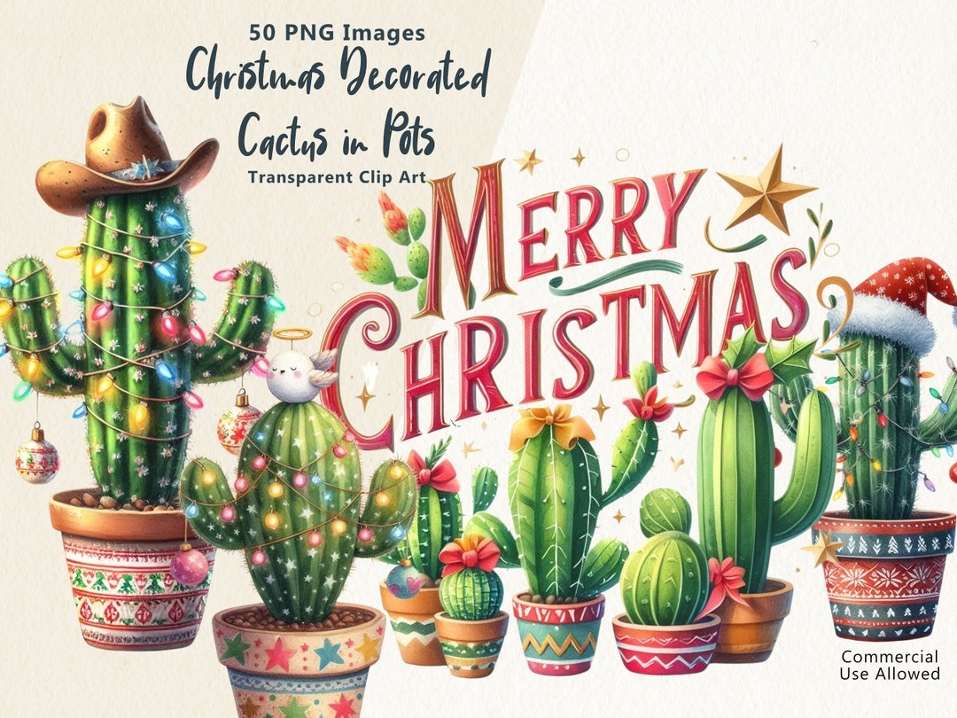 Christmas Decorated Cactus Clipart, Christmas Clipart, Transparent PNG ...