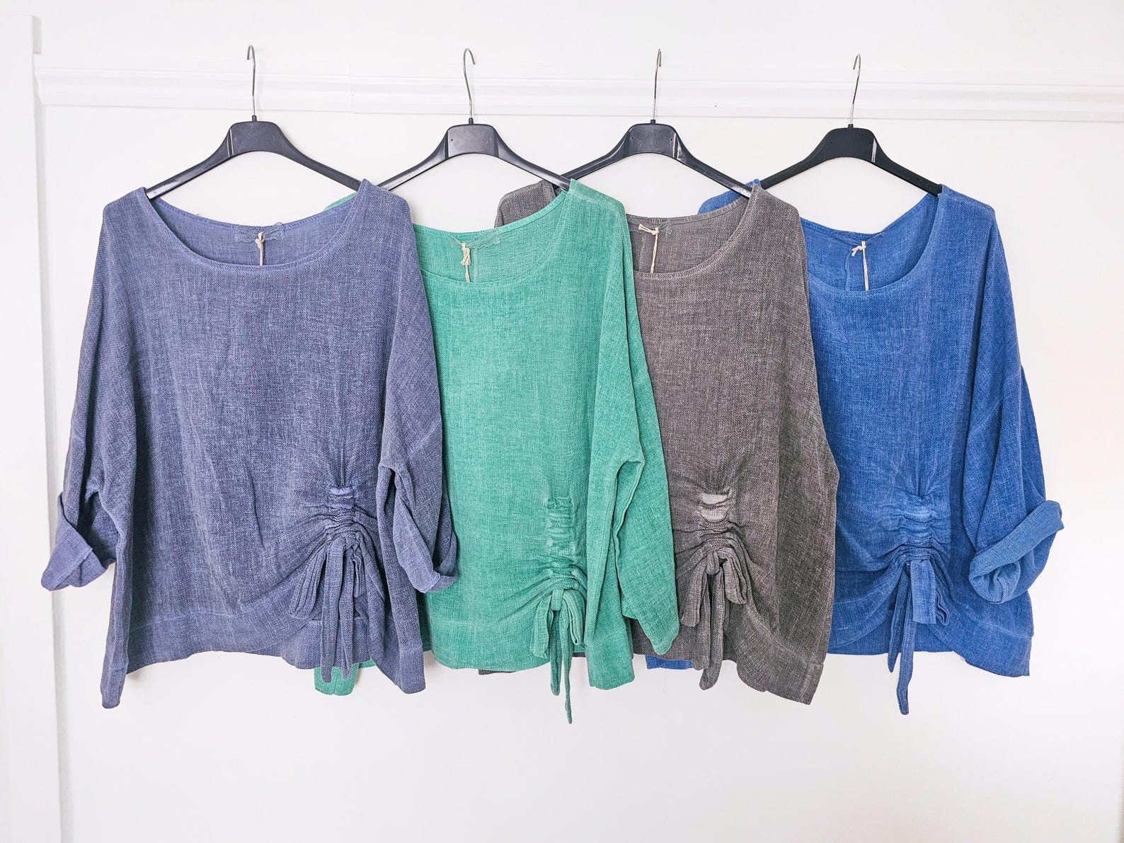 Crushed Linen Top With Ruched Tie - Etsy