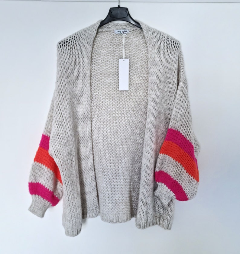 Chunky Knit Wool Mix Cardigan With Striped Sleeve (made in Italy) - Etsy UK