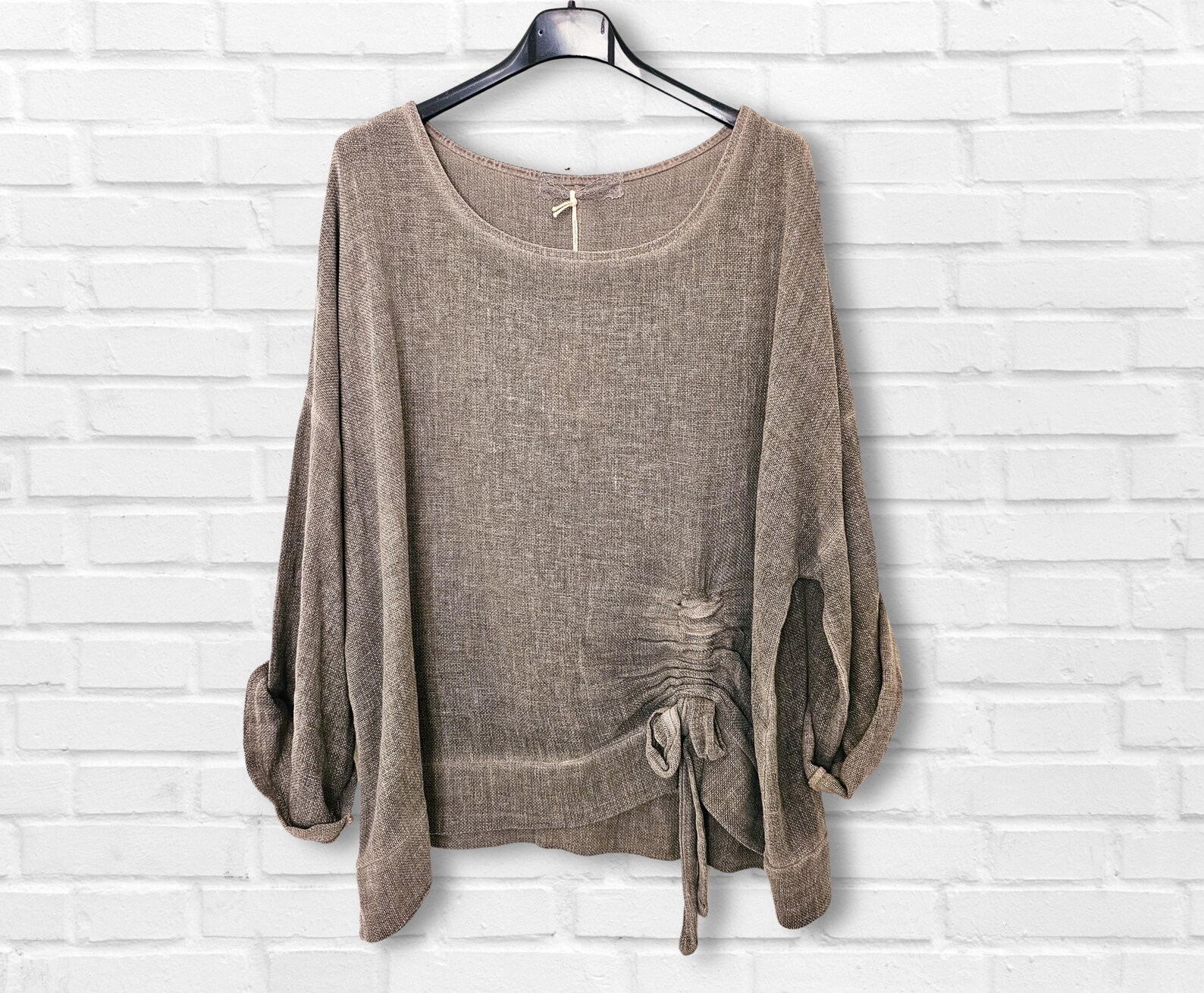 Crushed Linen Top With Ruched Tie - Etsy