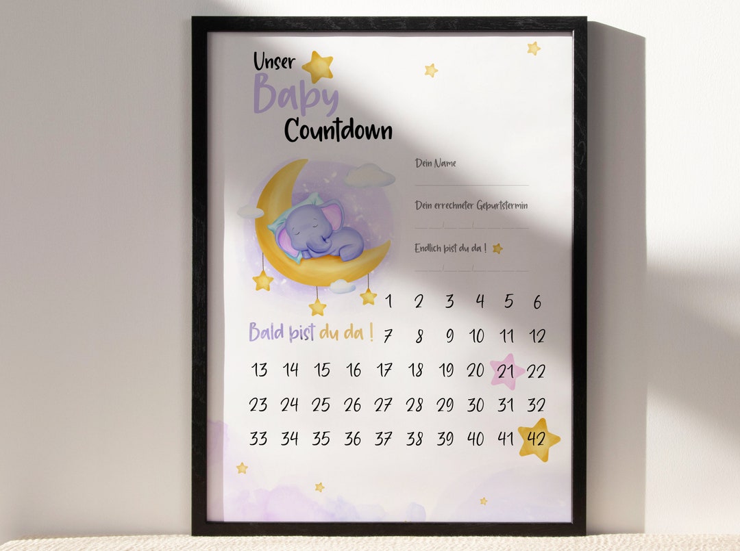 Baby Countdown Poster Pregnancy Wall Calendar Birth A4 A3 Milestone ...
