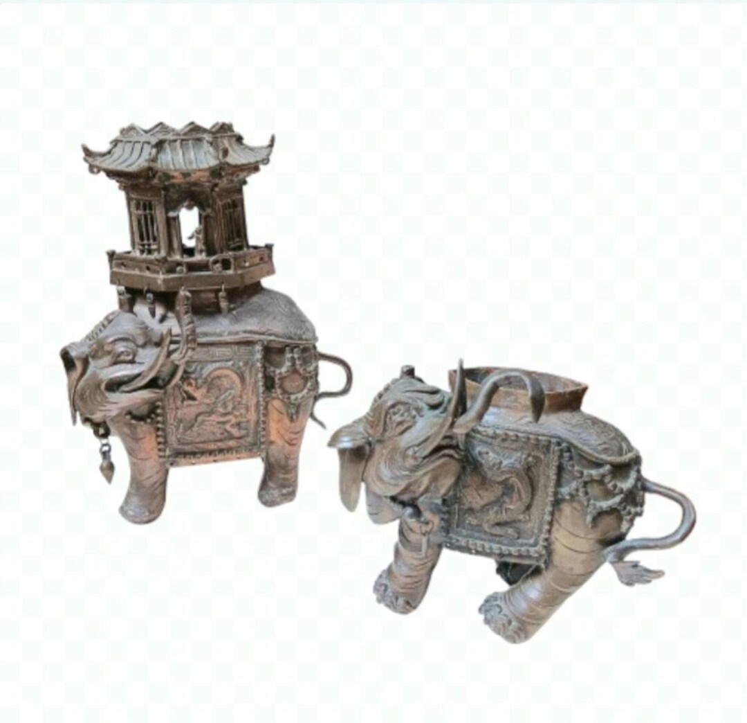 Pair of Antique Japanese Bronze Elephant Turtle Incense Burners From ...