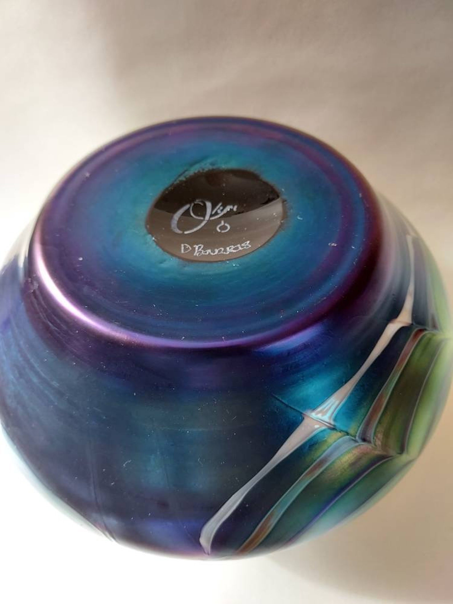 Okra Blue and Purple Irridescent Glass Bowl - Etsy
