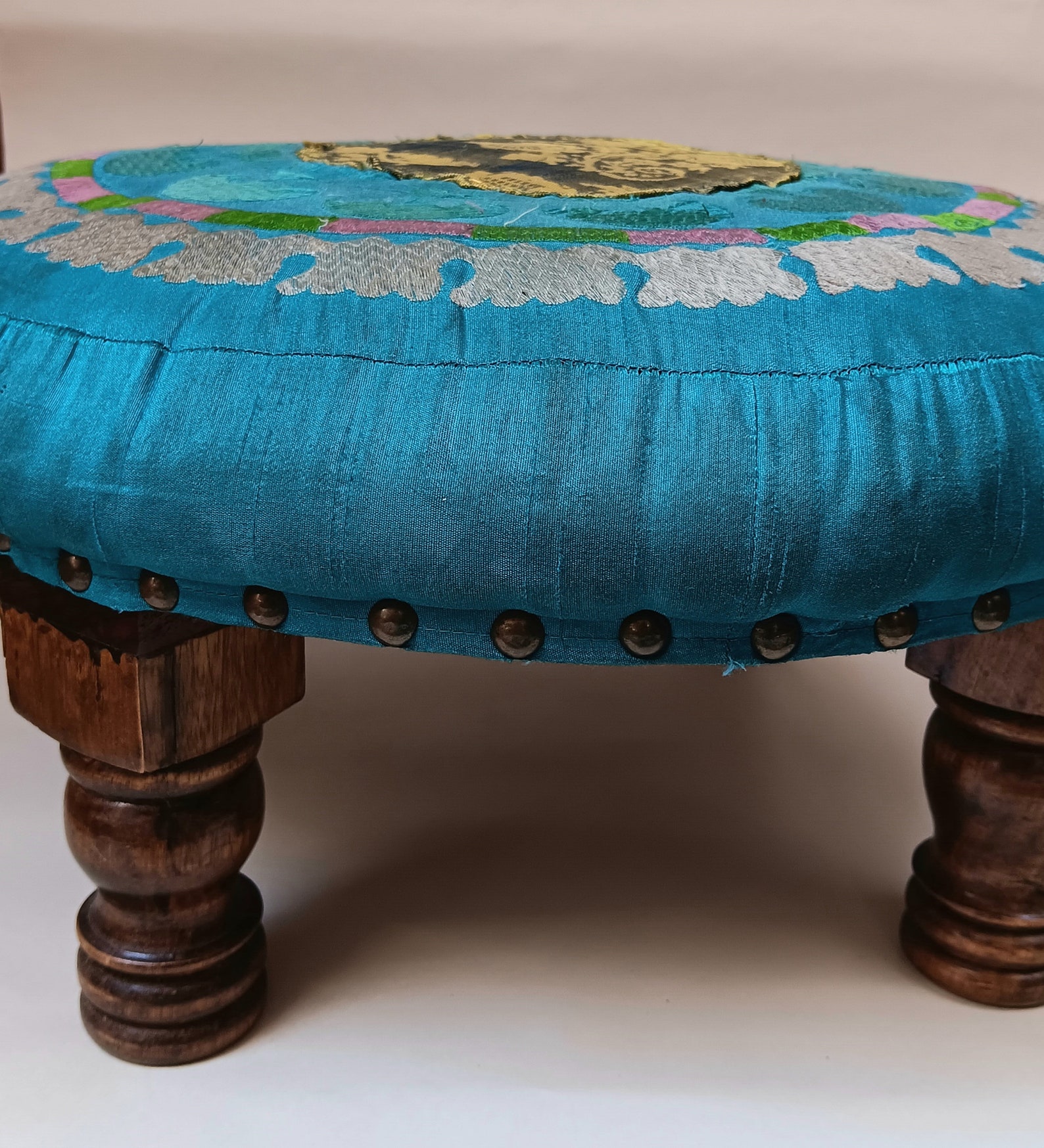 Indian Silk Handmade Wooden Footstool - Etsy