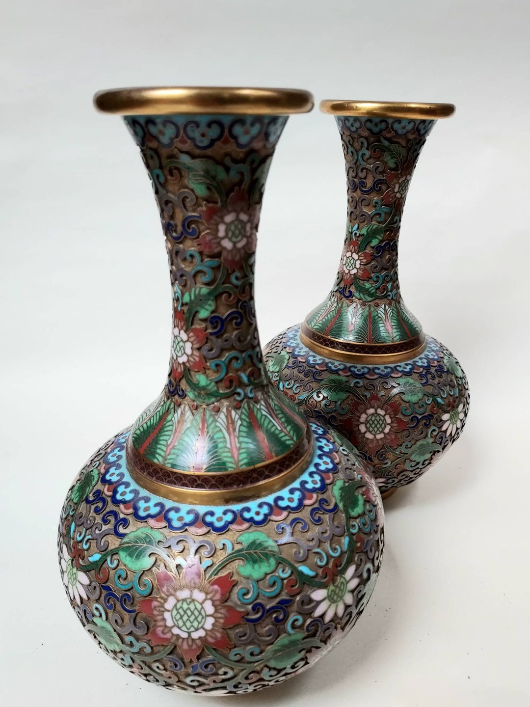 Pair of Chinese Champleve Cloisonne Enamel Vases - Etsy