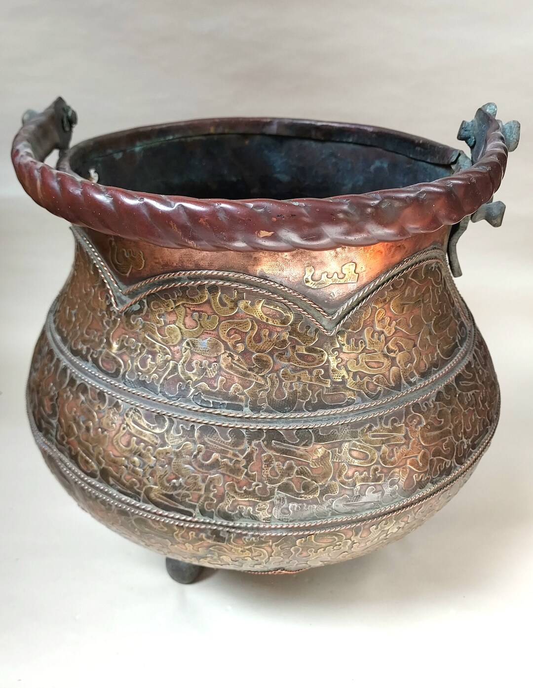 Large Brass and Copper Antique Inlaid Islamic Cooking Vessel - Etsy
