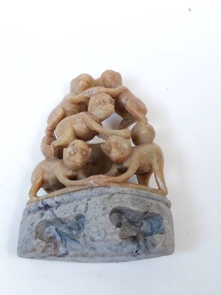 Hand Carved Chinese Soapstone Climbing Monkeys - Etsy