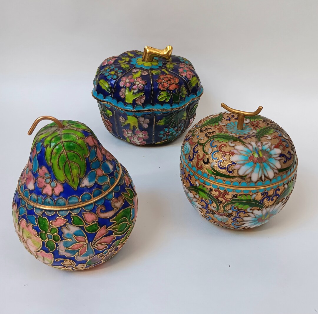Chinese Cloisonne Champleve Lidded Bowl, Apple and Pear - Etsy