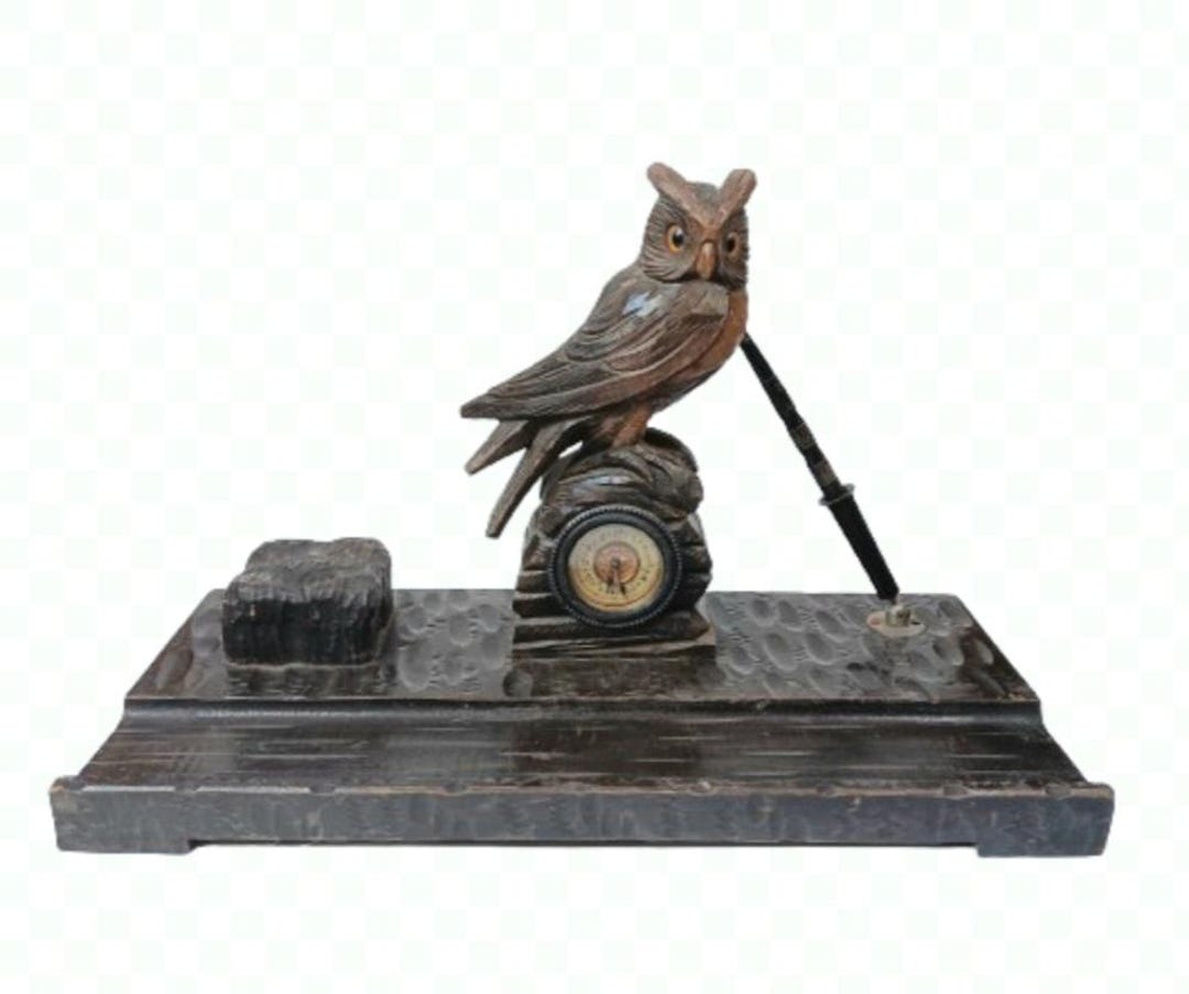 Handcarved Antique Black Forest Owl Wooden Clock Desk Writing Set - Etsy