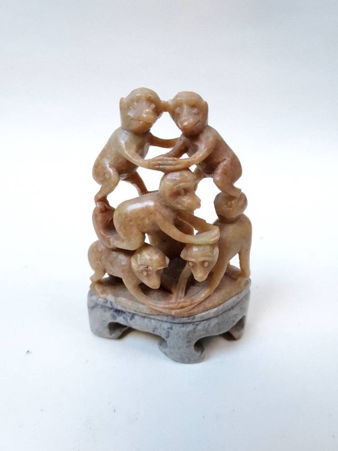 Hand Carved Chinese Soapstone Climbing Monkeys - Etsy