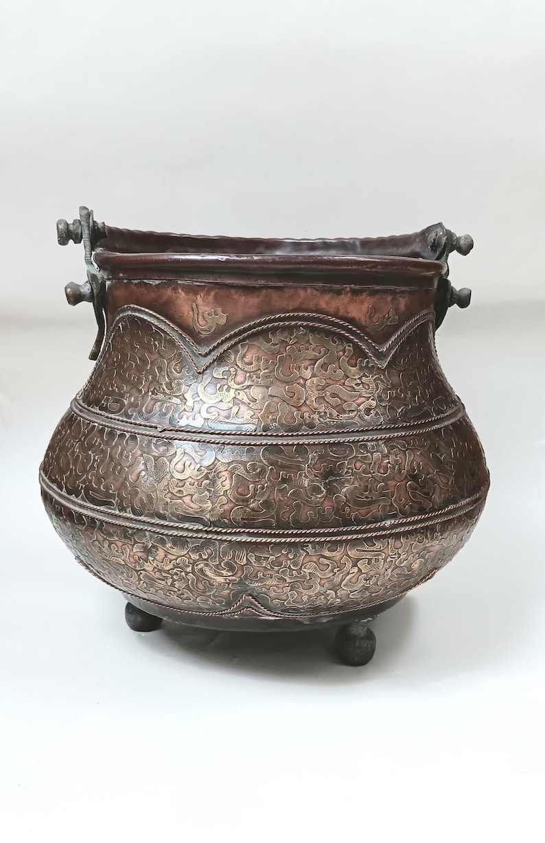 Large Brass and Copper Antique Inlaid Islamic Cooking Vessel - Etsy